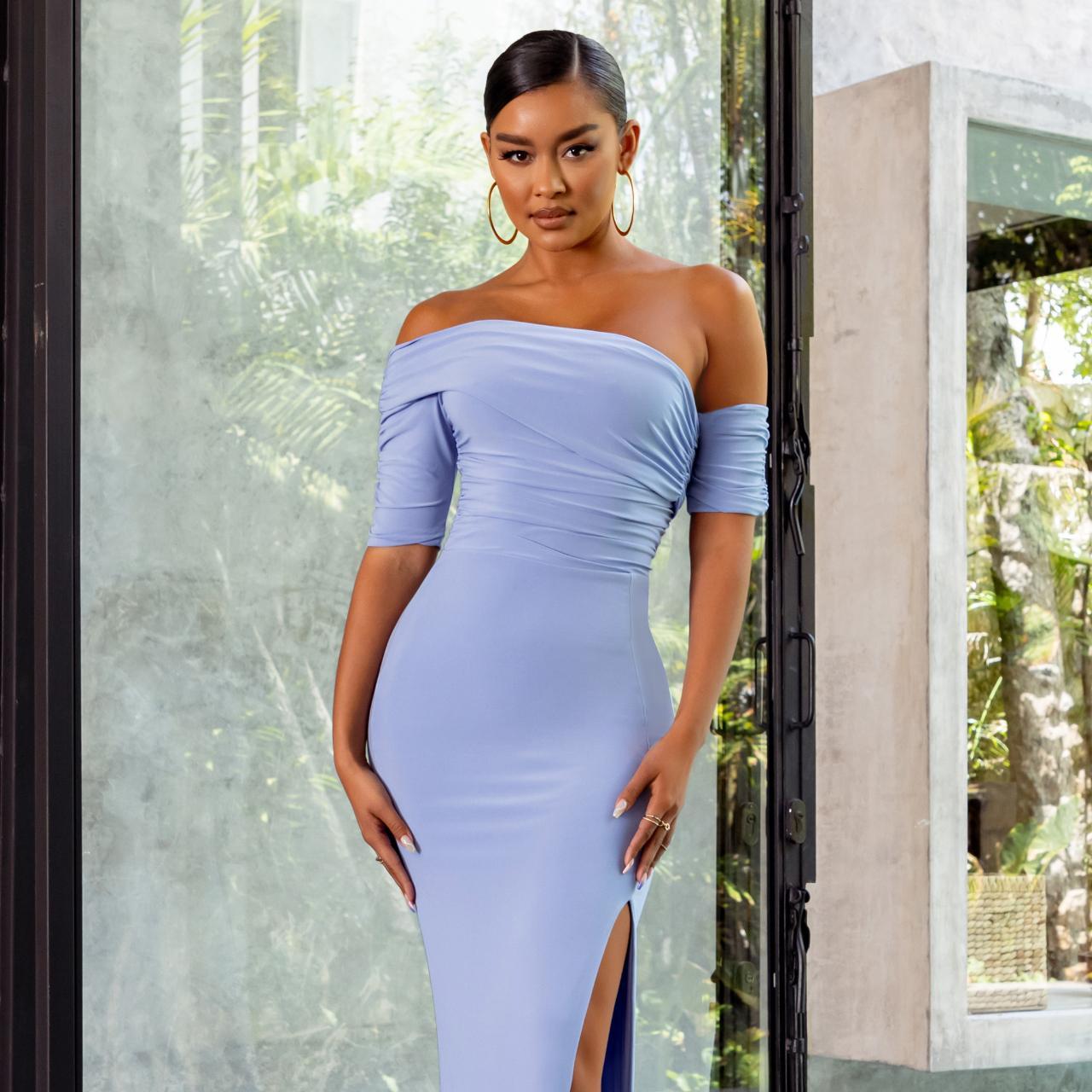 Paradise | Blue Bardot Panel Maxi Dress Product... - Depop