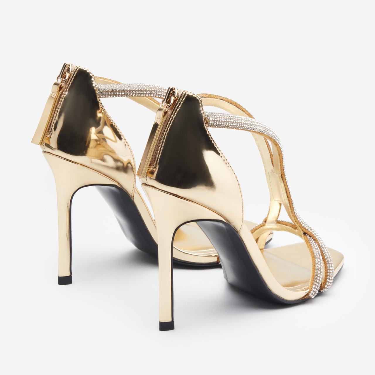 Pluto | Gold Metallic Diamante Heeled Sandals RRP:... - Depop