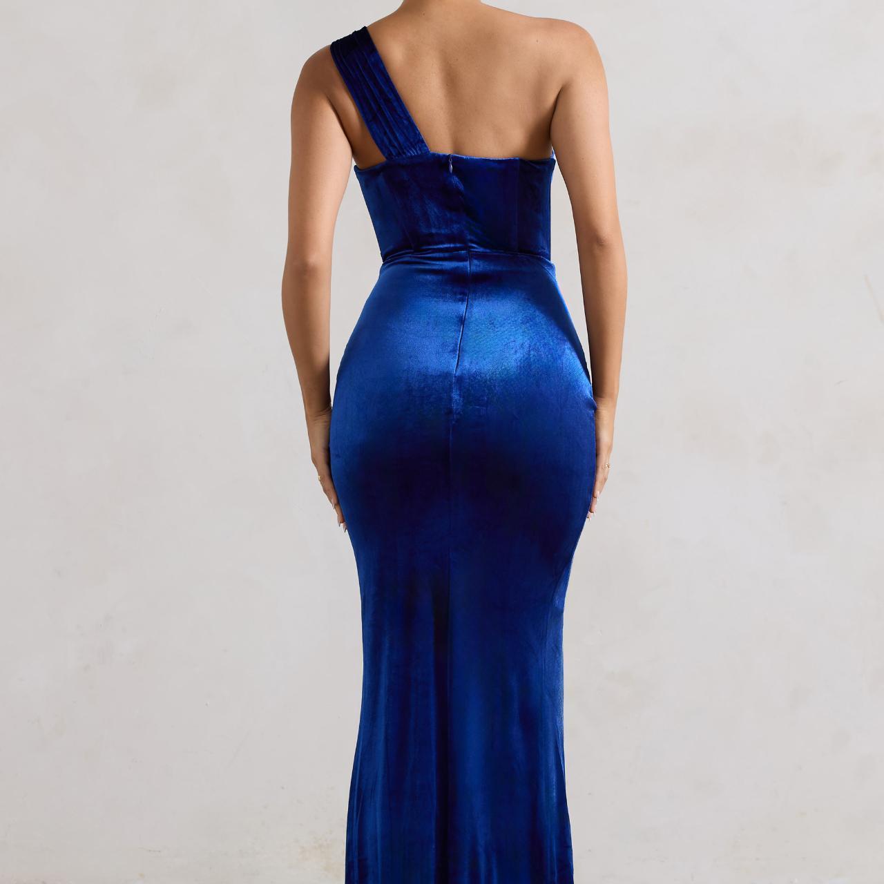 Jessica | Cobalt Velvet One Shoulder Corset Style... - Depop