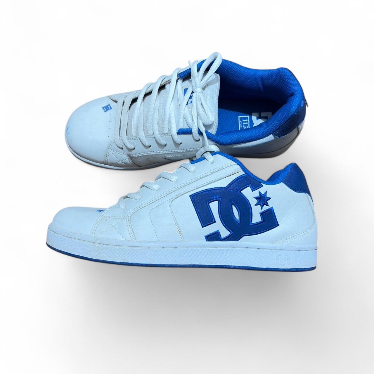 DC Shoes white and blue streetwear skateboarding... | Depop