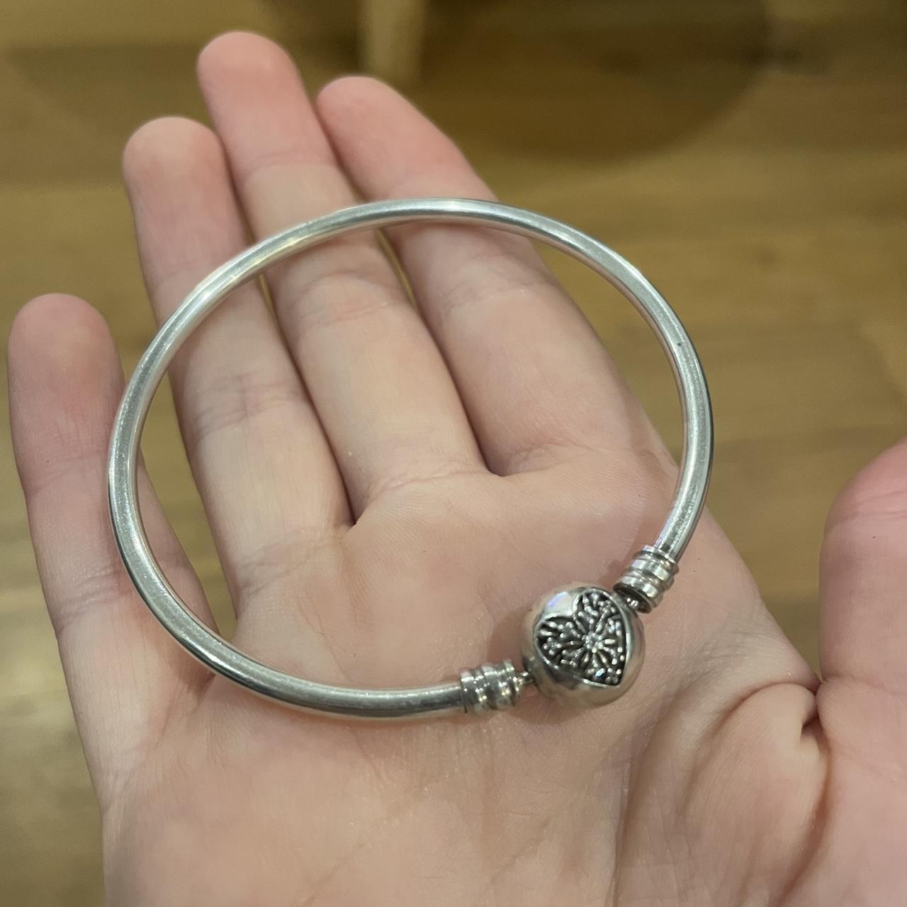 Pandora moments bangle 17cm - heart snowflake clasp... | Depop