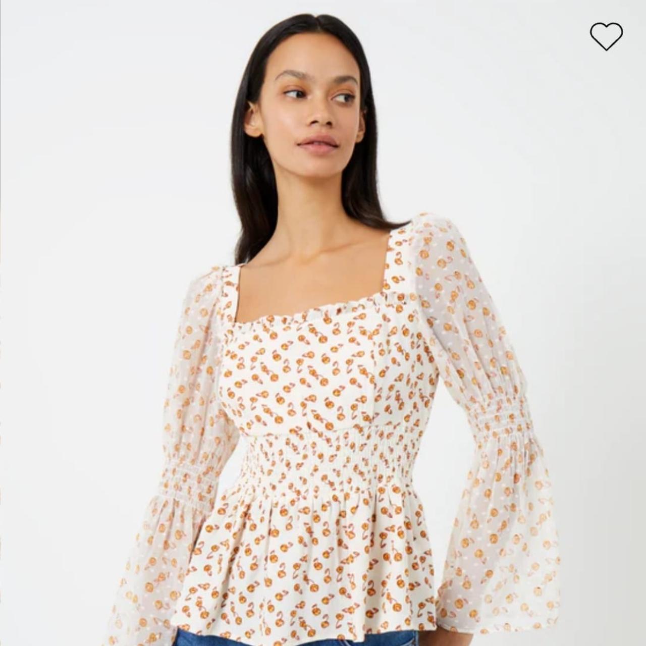 french connection long-sleeve drape blouse cream colour - Depop