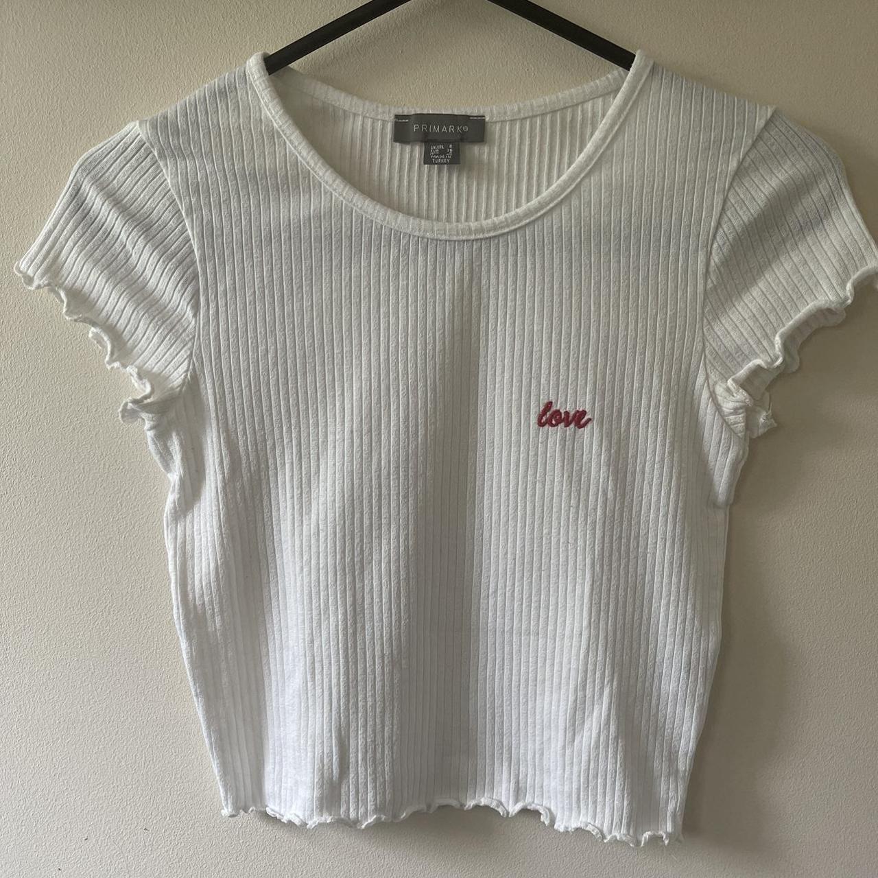 White crop top - primark - love embroidered on top -... - Depop