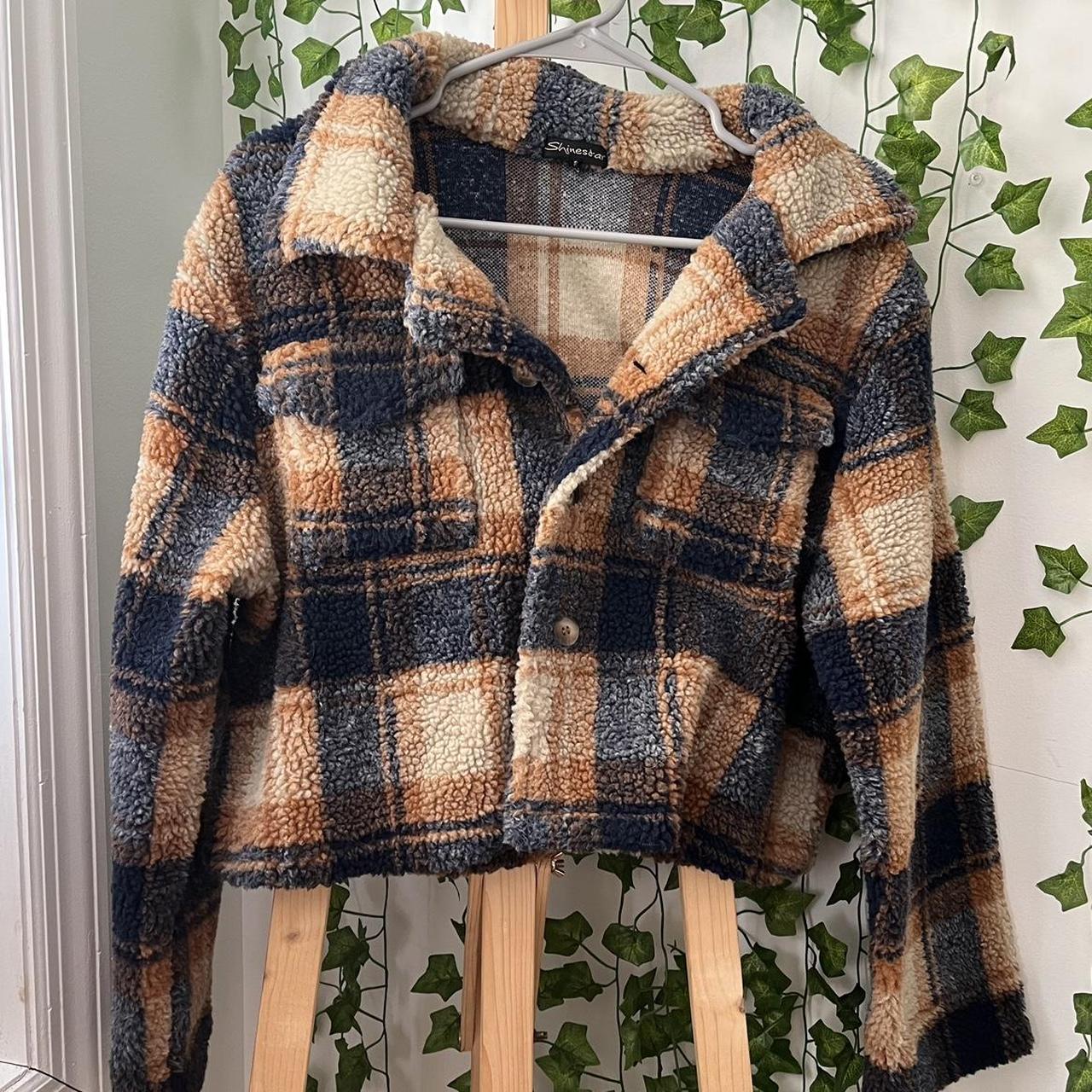 cute flannel fuzzy jacket fits S-M - great jacket... - Depop