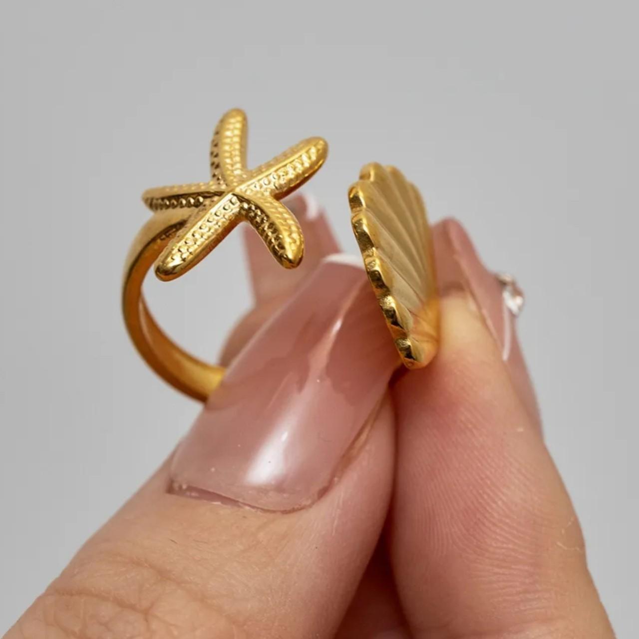 Sea Ring Open One size Gold Plated Stainless Steel - Depop