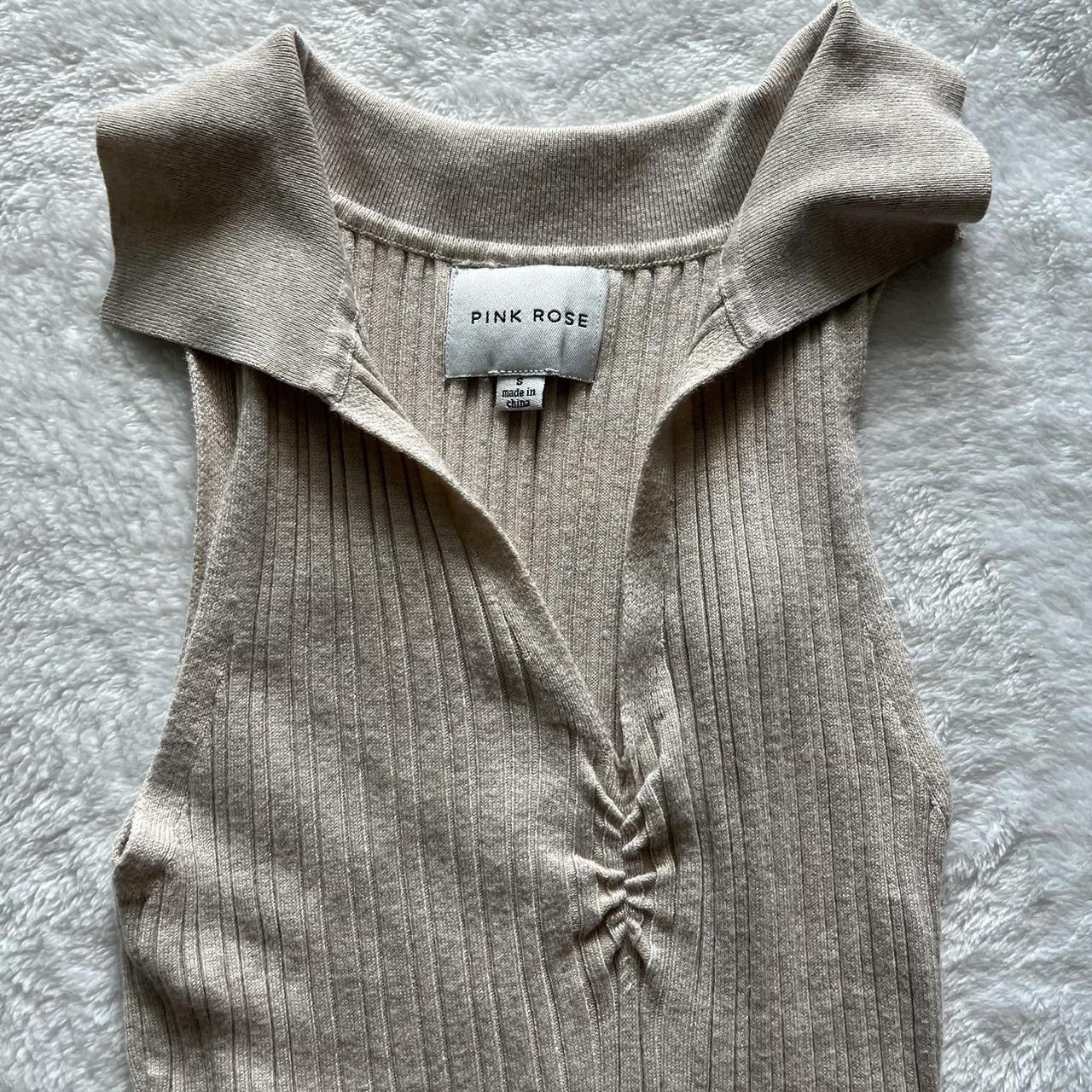 Preppy tan beige collared ribbed tennis midi dress... - Depop