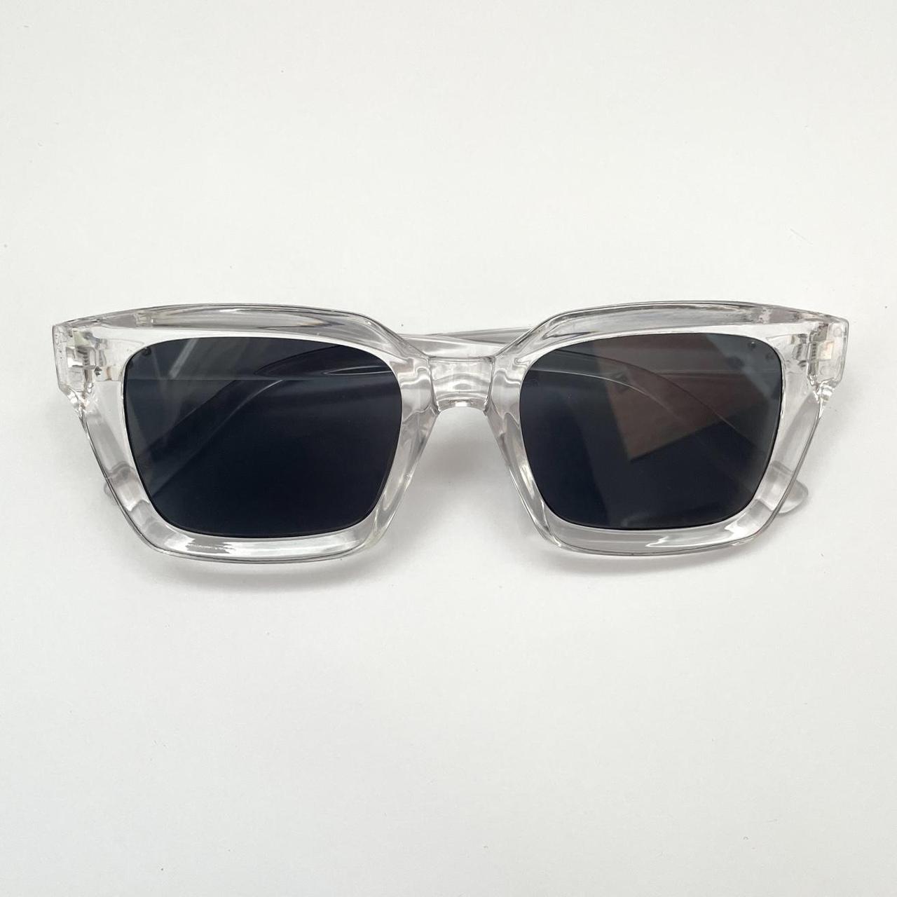 Brand New clear square sunglasses with geometric /... - Depop