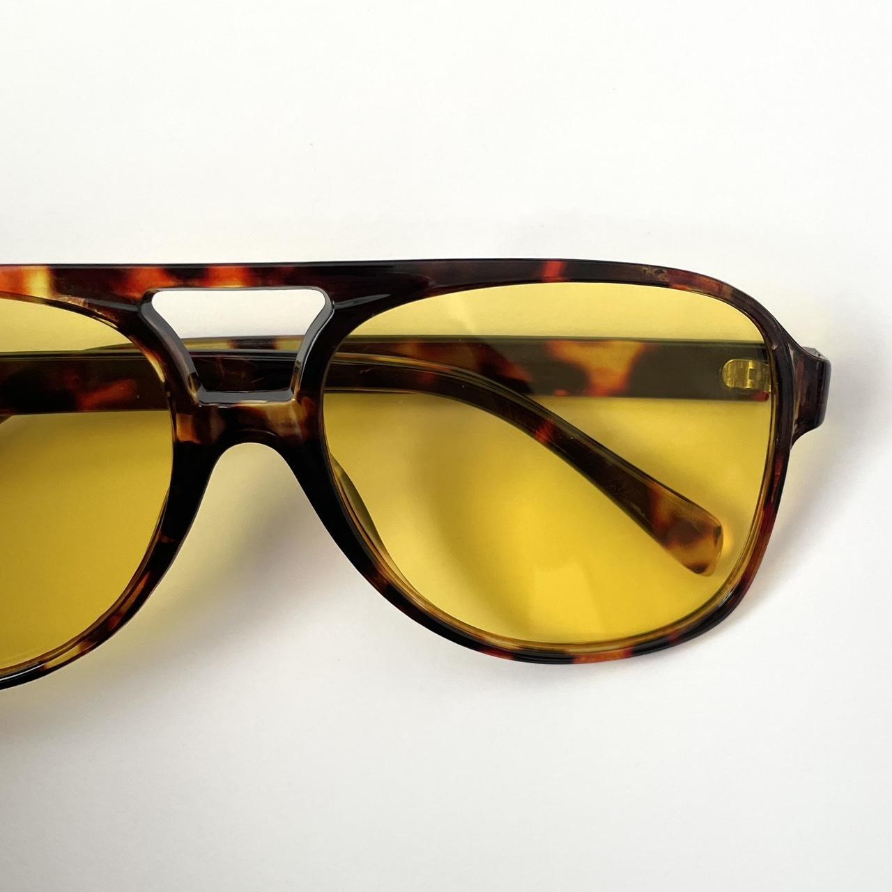Brown tortoise shell aviator sunglasses with yellow... - Depop