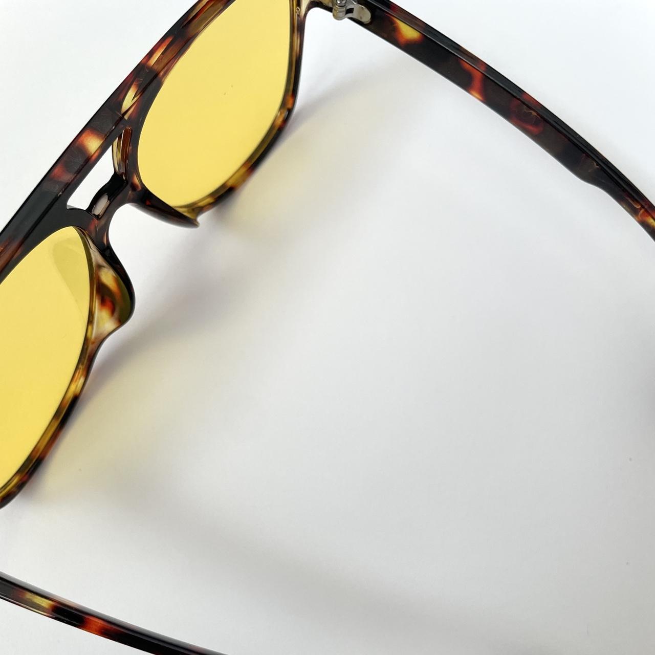 Brown tortoise shell aviator sunglasses with yellow... - Depop