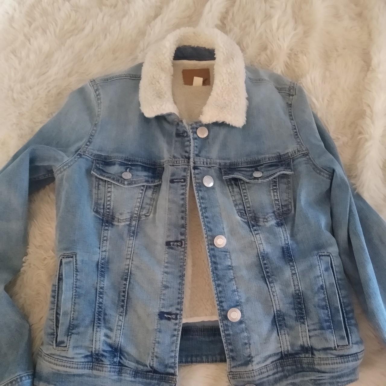 American eagle Sherpa lined denim jacket, unisex,... - Depop