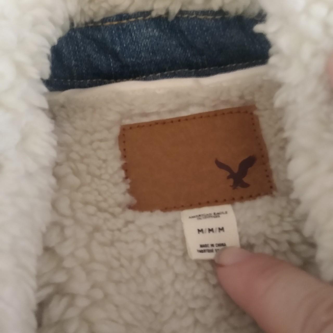 American eagle Sherpa lined denim jacket, unisex,... - Depop