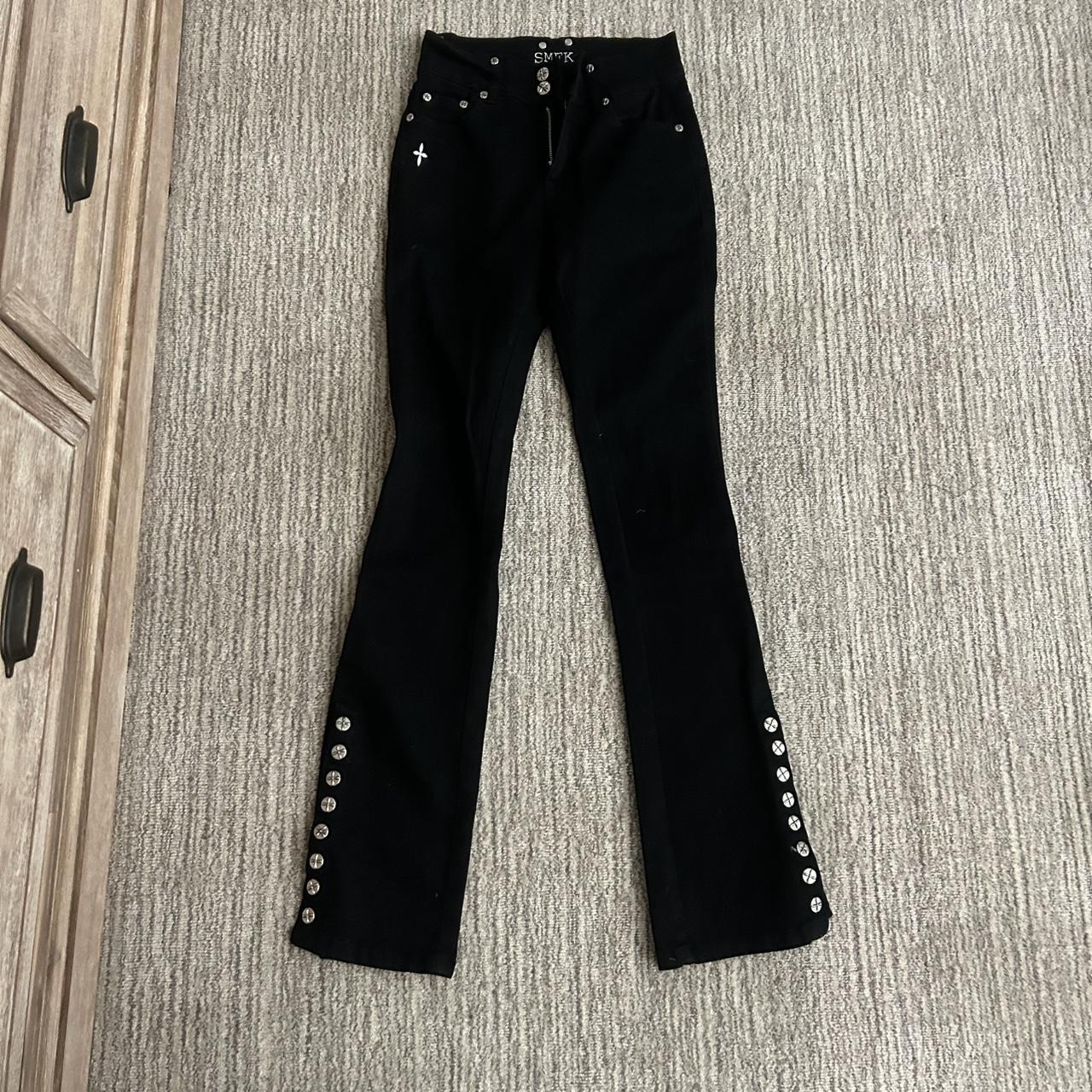 SMFK button logo biker flare jeans women’s fits... | Depop