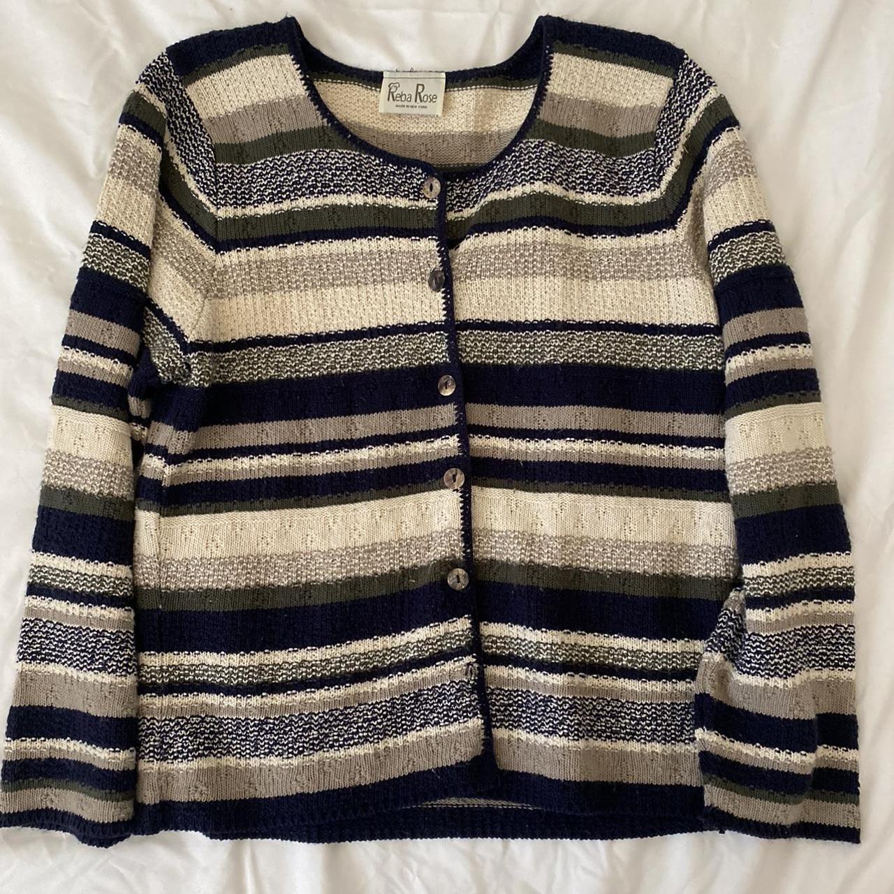 earth tones striped button up cardigan - super comfy... - Depop