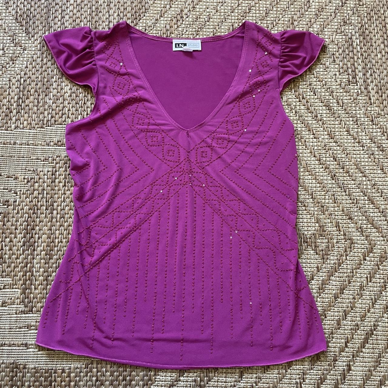 Y2K Magenta Beaded Top Size: M Pit: 16in Length:... - Depop