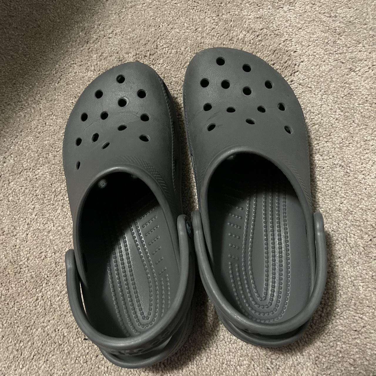 gray crocs worn, slight scratches but in good... - Depop