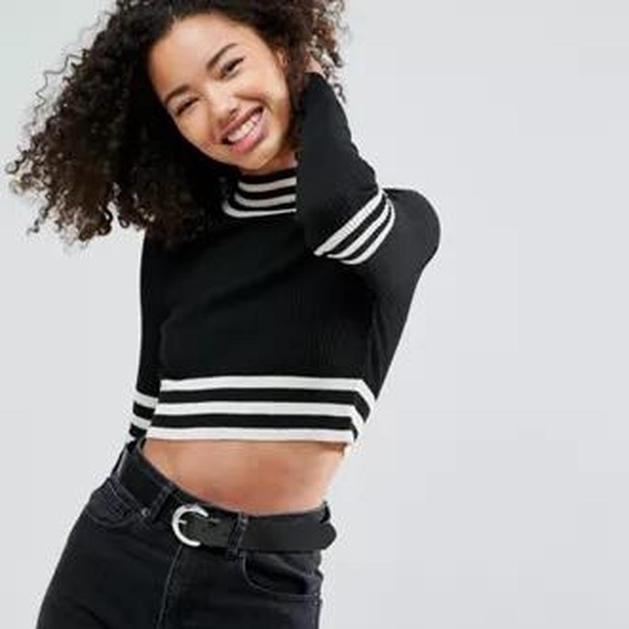 ASOS crop jumper in black with white stripes.... - Depop