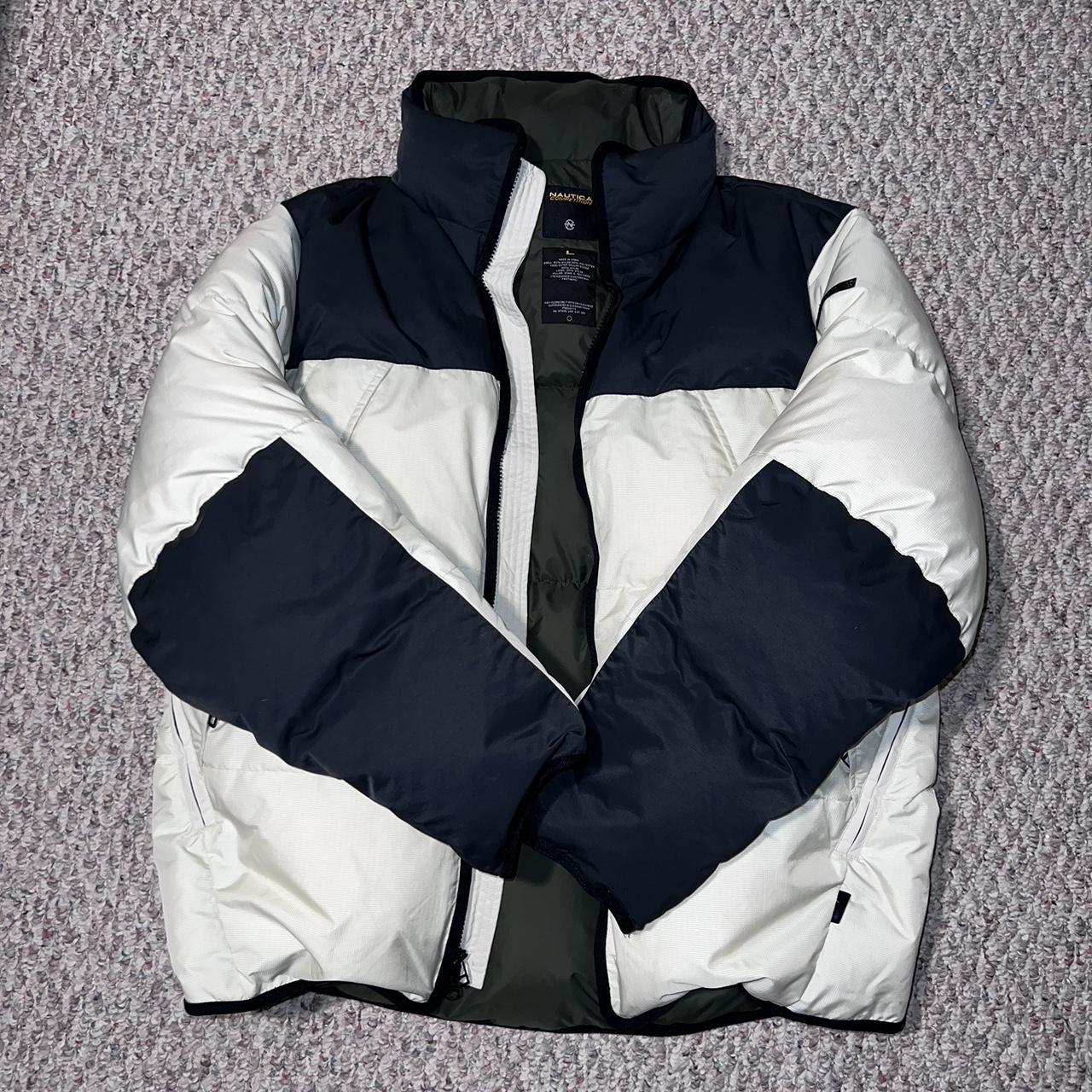 Vintage Nautica Shell Puffer. White and Black. - Depop
