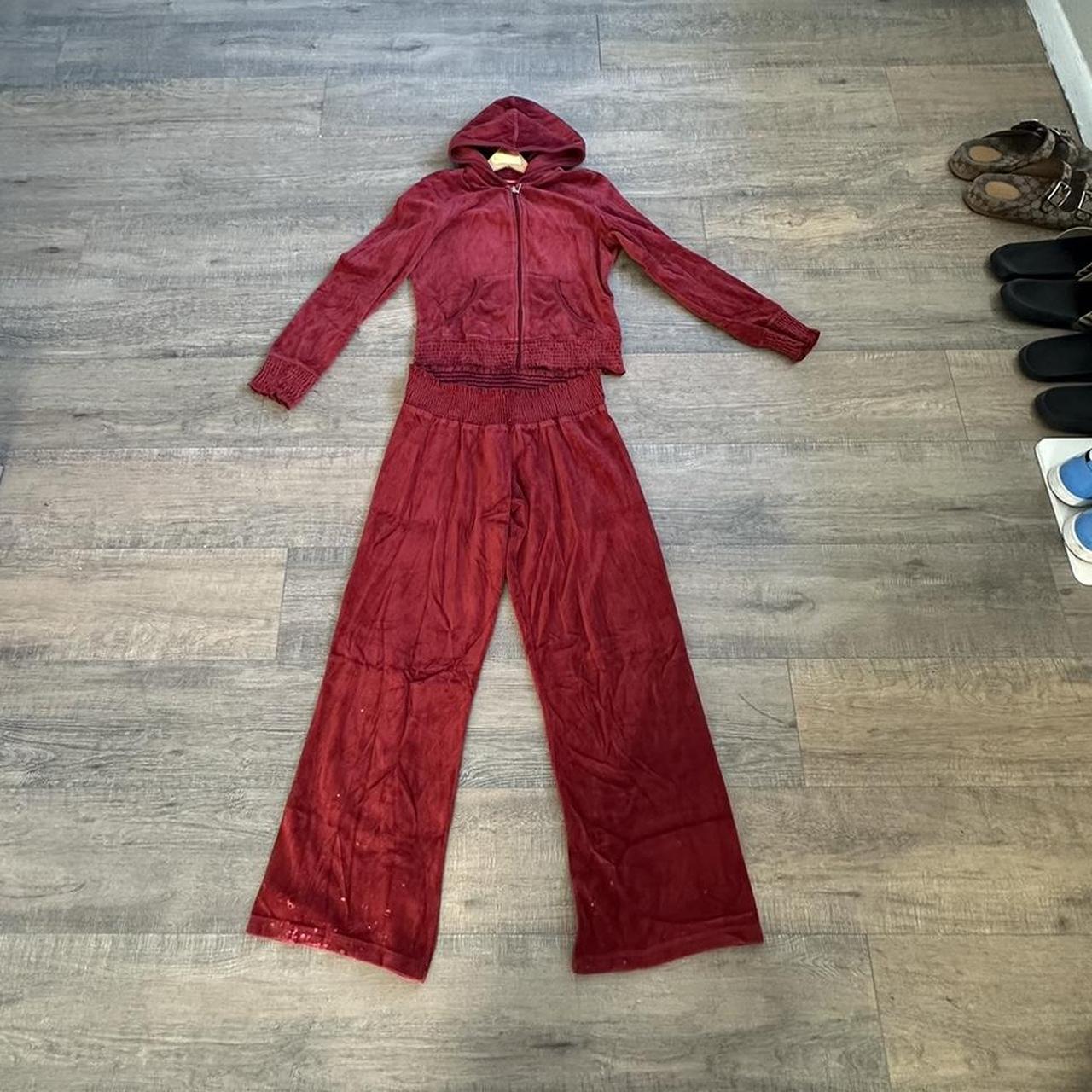 Mossimo Red Velour Track Suit Flared Pants Cosmetic... - Depop