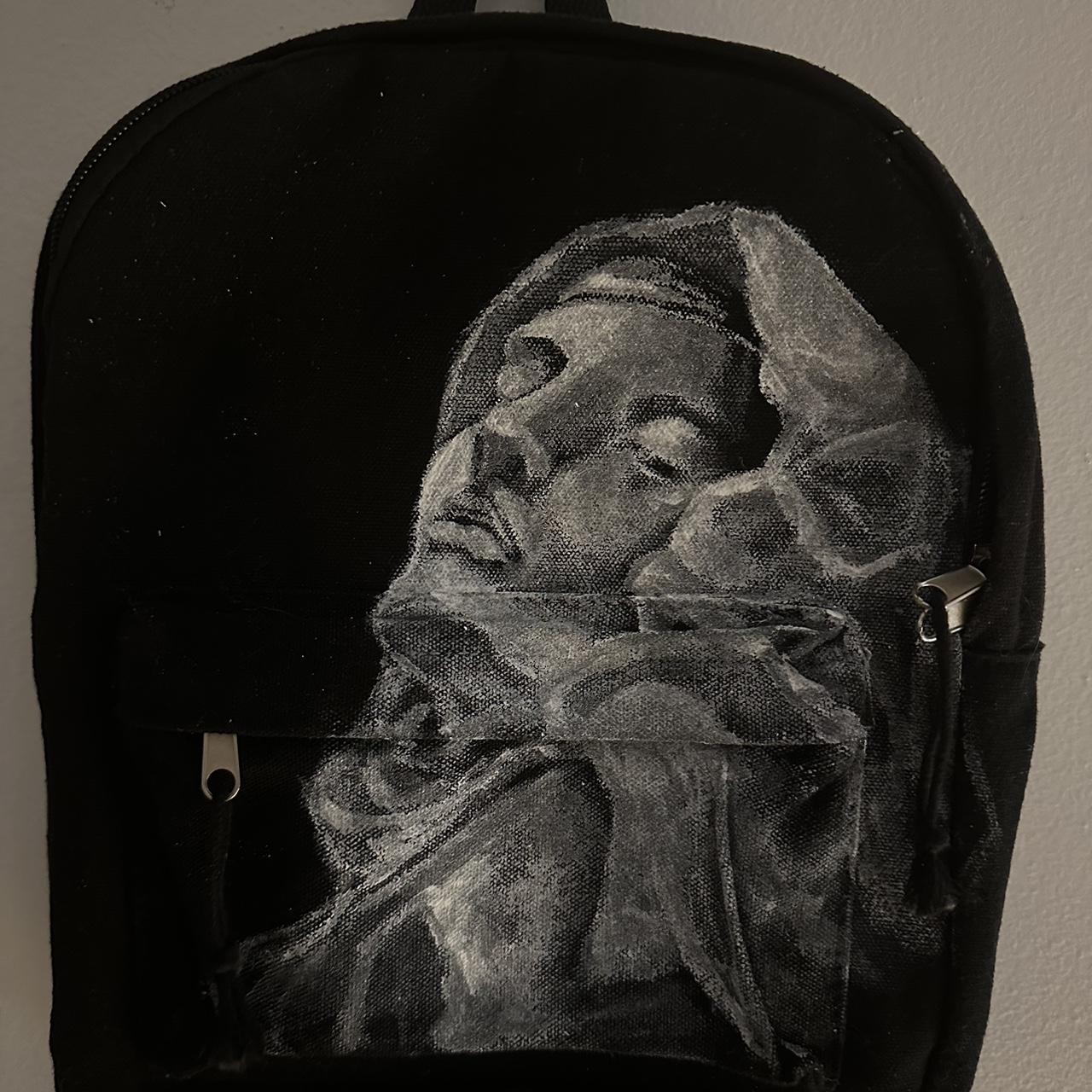 Mini backpack with stone sculpture painted on it - Depop