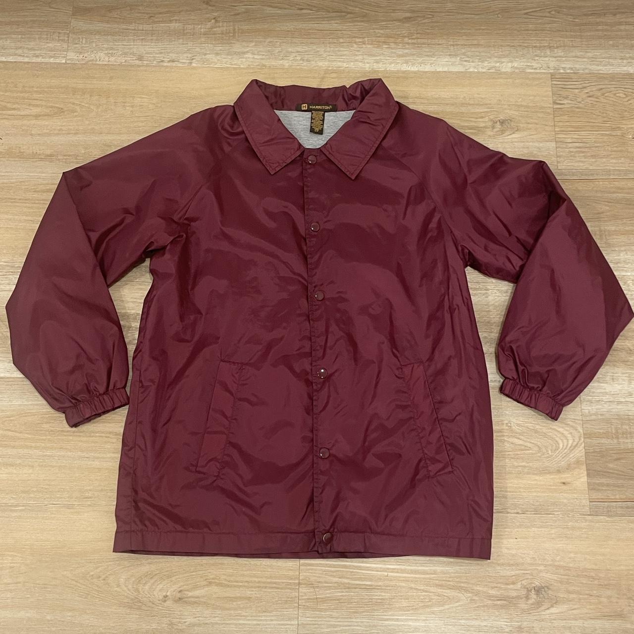 Harriton Maroon Windbreaker Jacket w/ Gray Fabric... - Depop