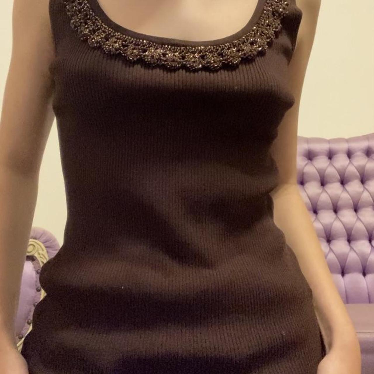 Adorable vintage thrifted brown tank top with lace... - Depop