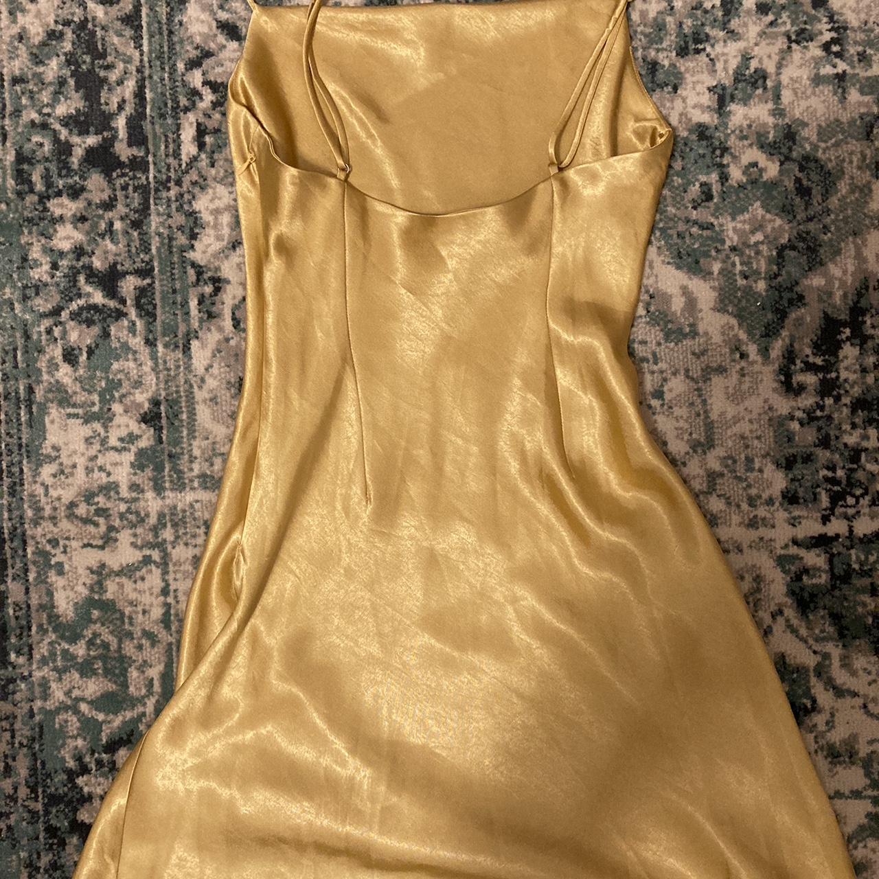 Gorgeous yellow/gold cowl-neck slip dress with low... - Depop