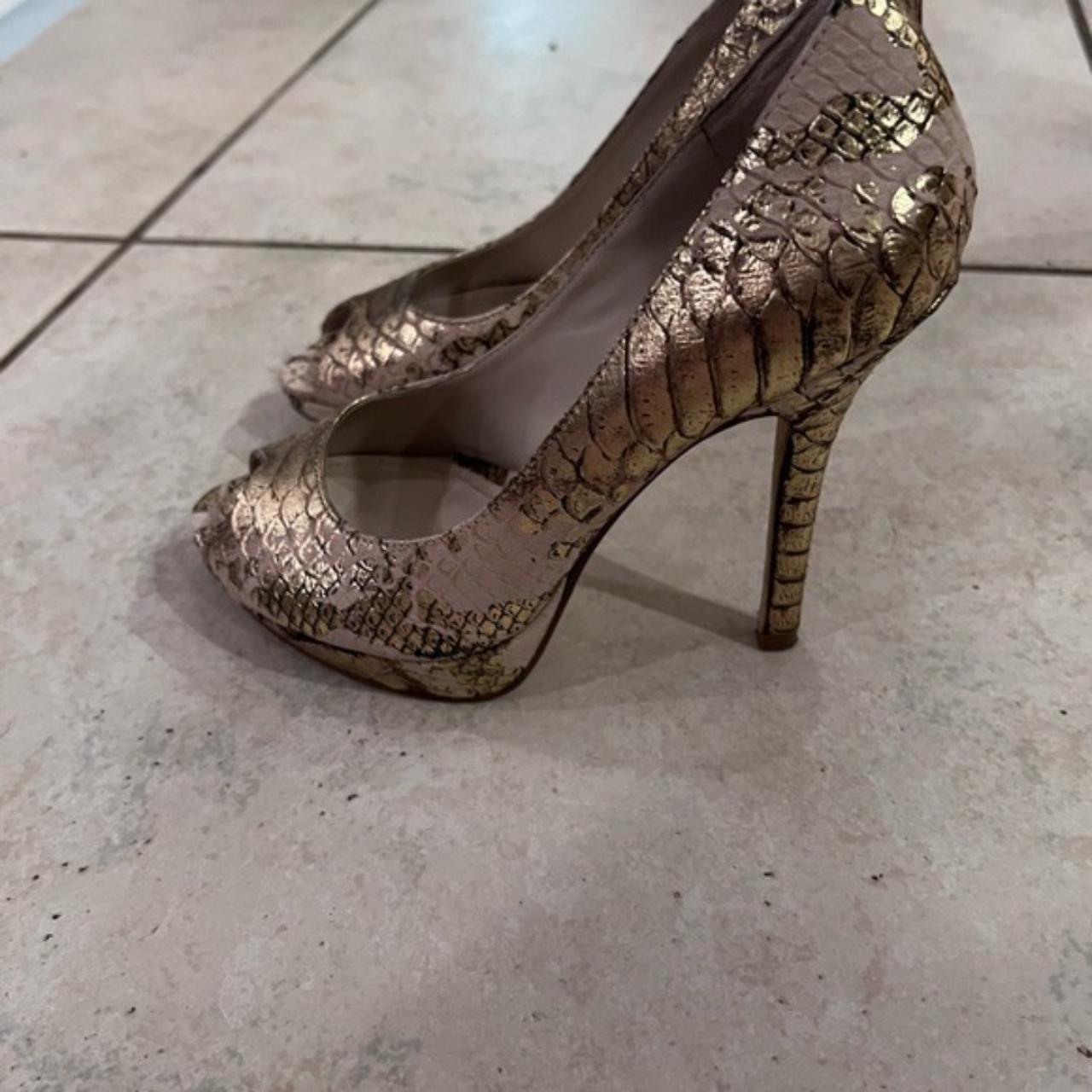 Like new aldo gold snakeskin heels size 36/5.5 - Depop