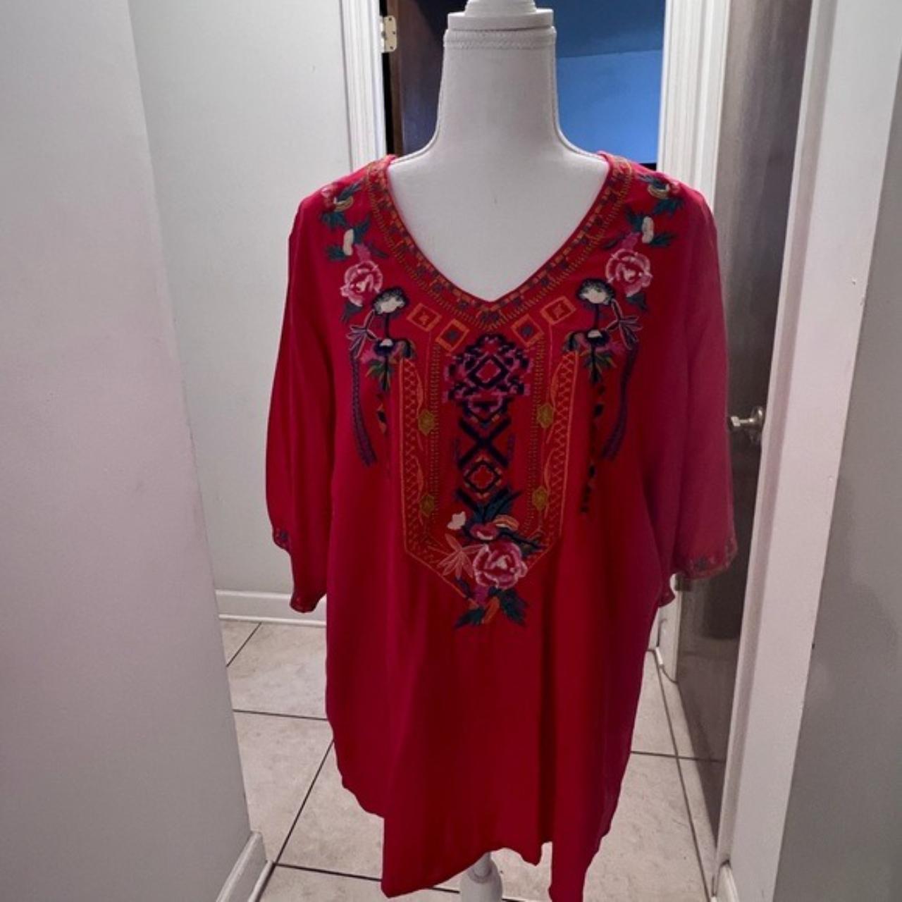 Nwt grosy red embroidered peasant top/tunic... - Depop