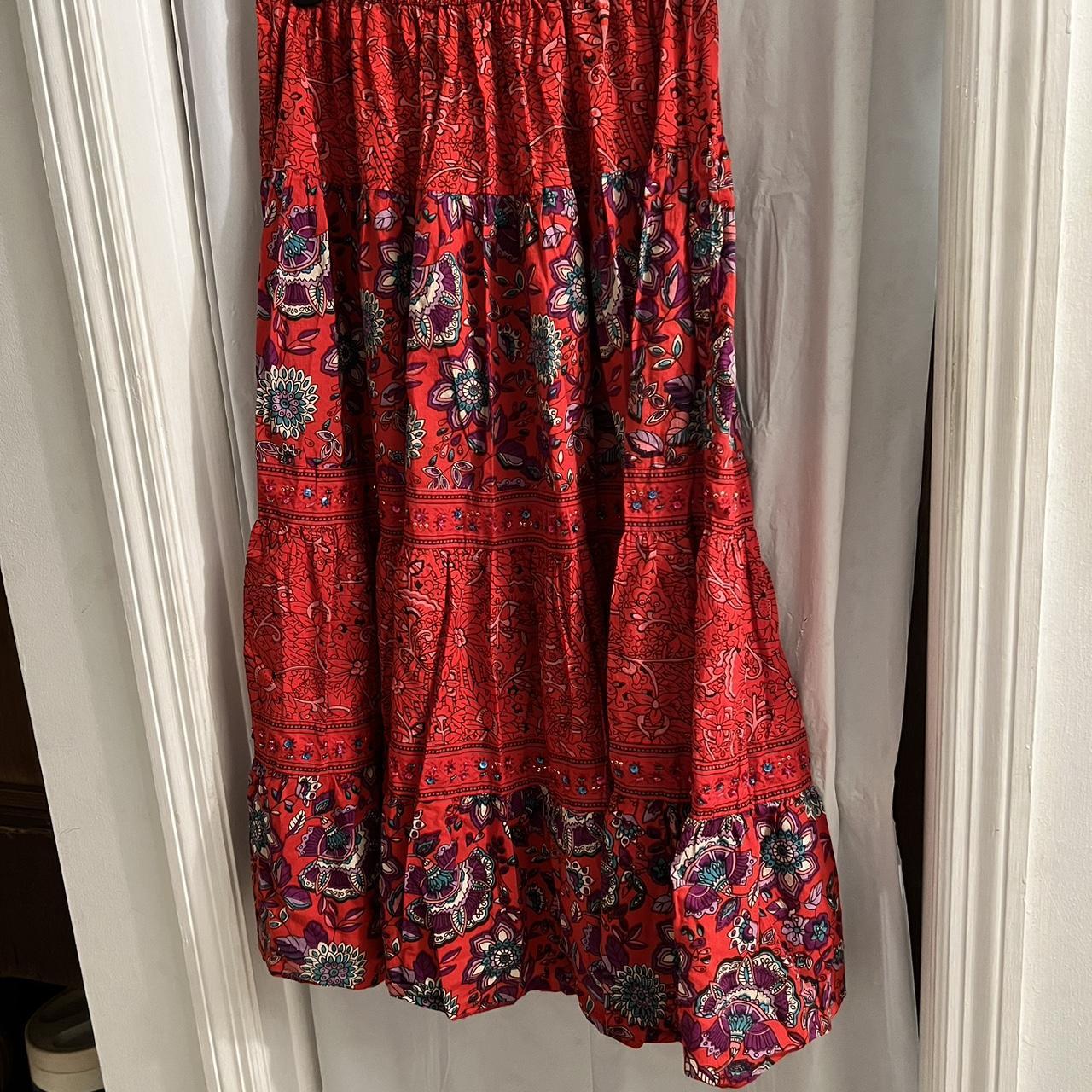 Phool red boho peasant tiered skirt size m beaded - Depop