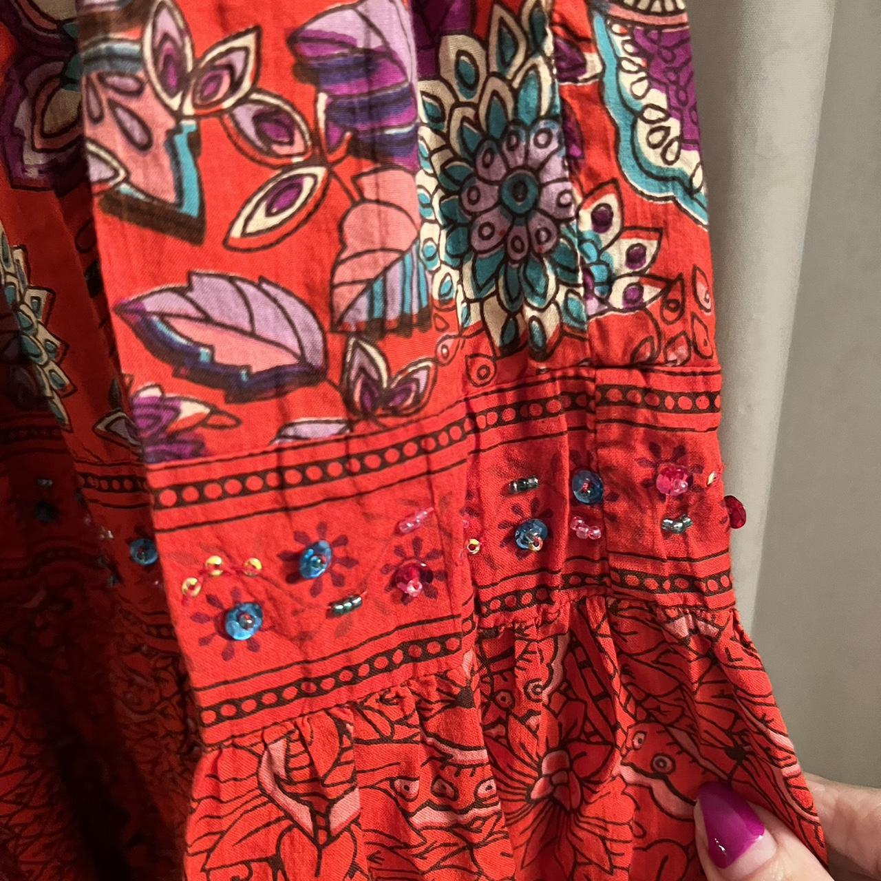 Phool red boho peasant tiered skirt size m beaded - Depop