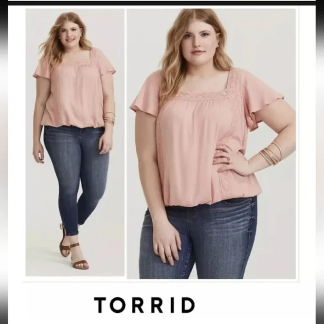 Pretty pink Torrid top Size 1X embroidered lace and... - Depop