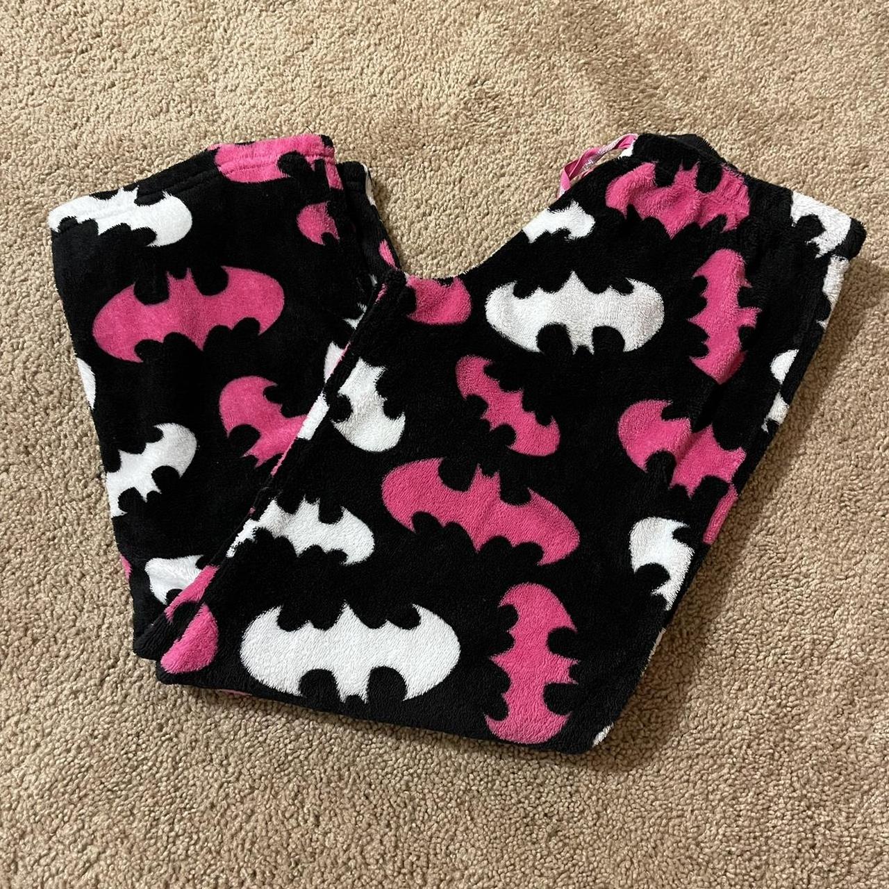 fuzzy low rise batman pink n white batgirl pj pants... - Depop