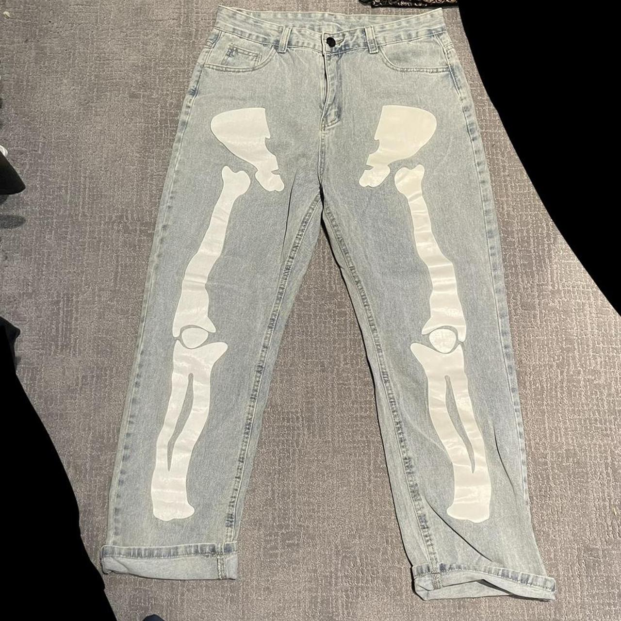 Denim Skeleton Jeans - Skeleton Print - Y2k style -... - Depop