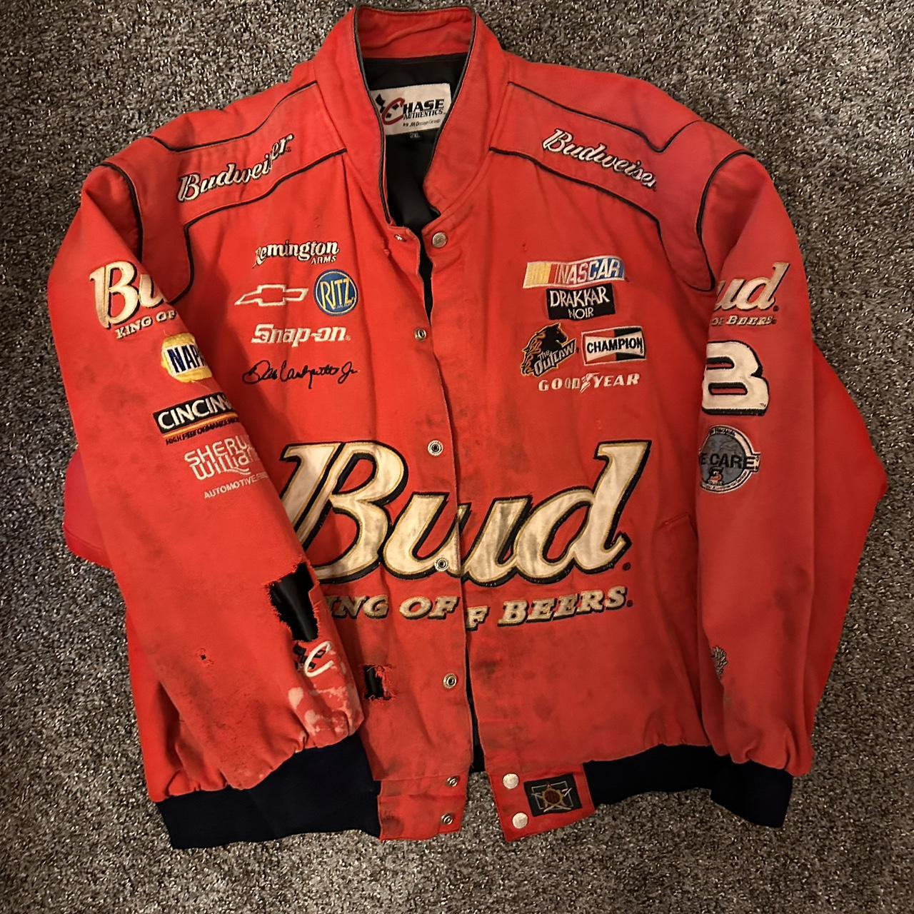 Budweiser embroidered racer jacket 2xl FITS LIKE A... - Depop