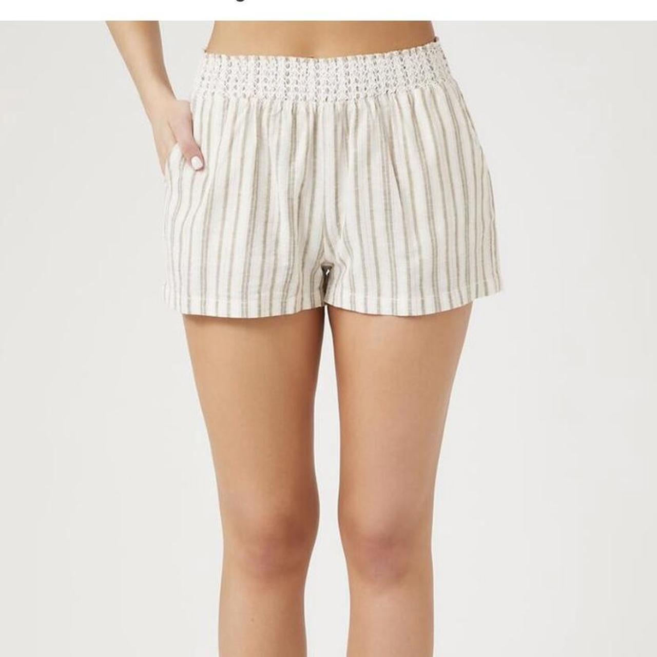 Forever 21 Striped Smock Shorts, White/Sage Never... - Depop