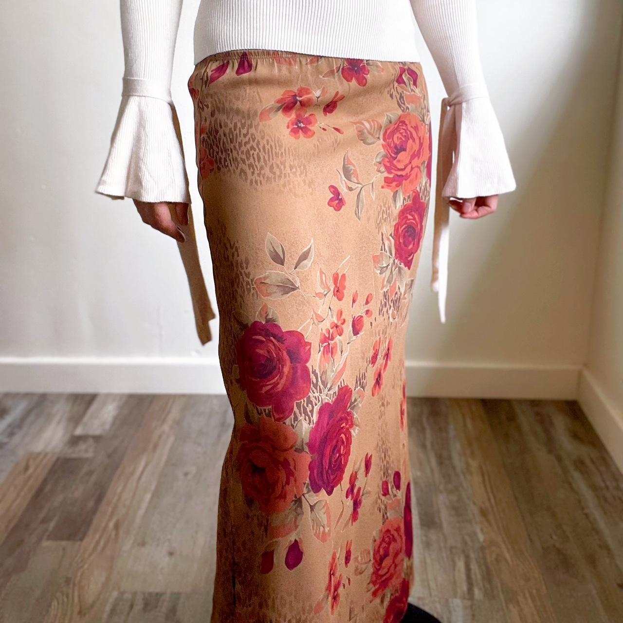 Vintage Cheetah Rose Print Maxi Skirt Elastic Waist... - Depop