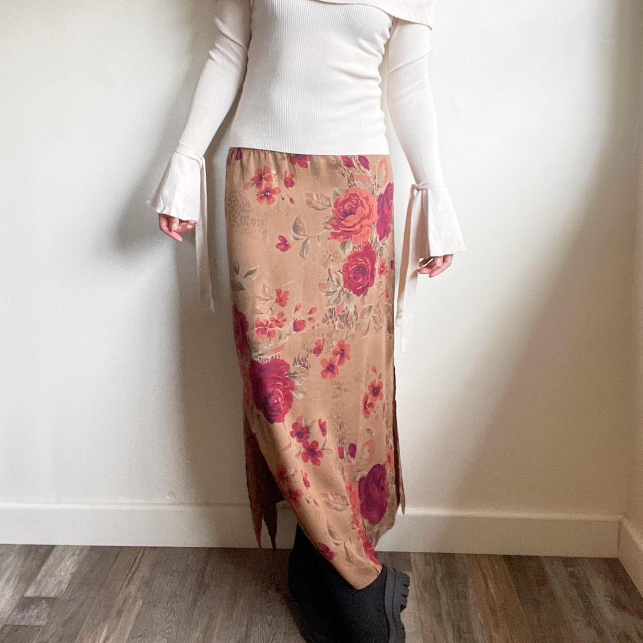 Vintage Cheetah Rose Print Maxi Skirt Elastic Waist... - Depop