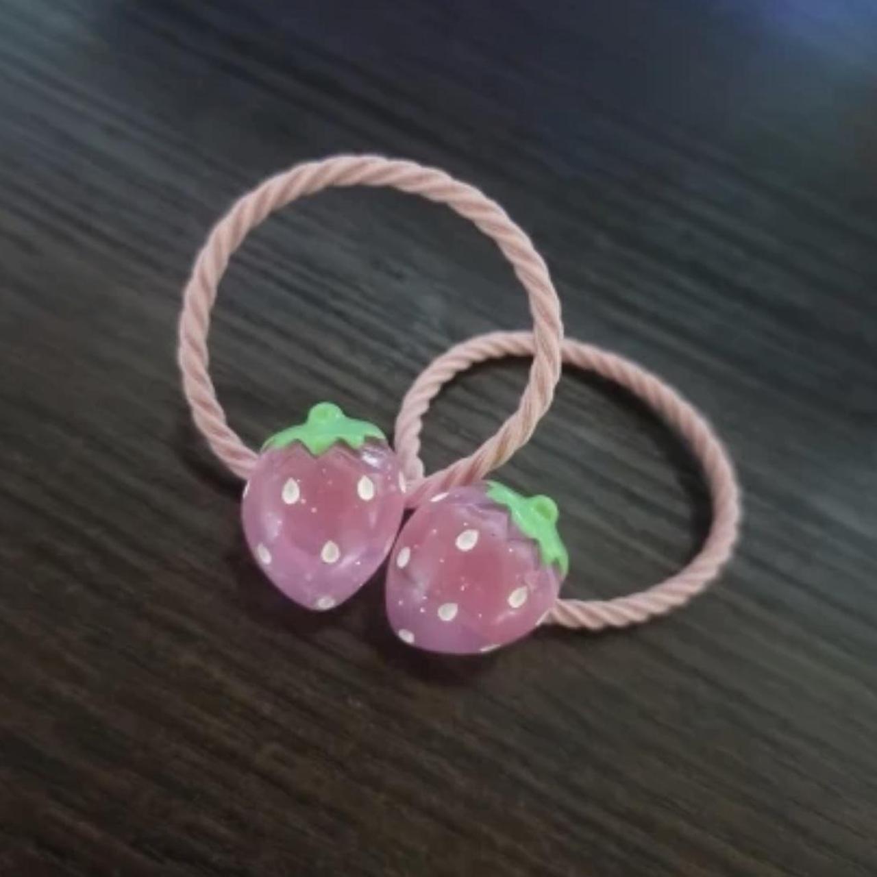 cutecore pink strawberry hair ties🌸🎀 comes with 1... - Depop