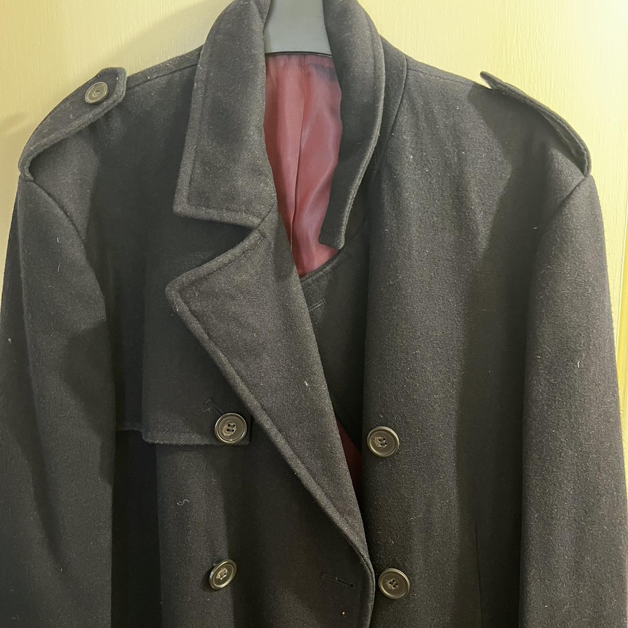 Navy wool overcoat from french connection for sale.... - Depop