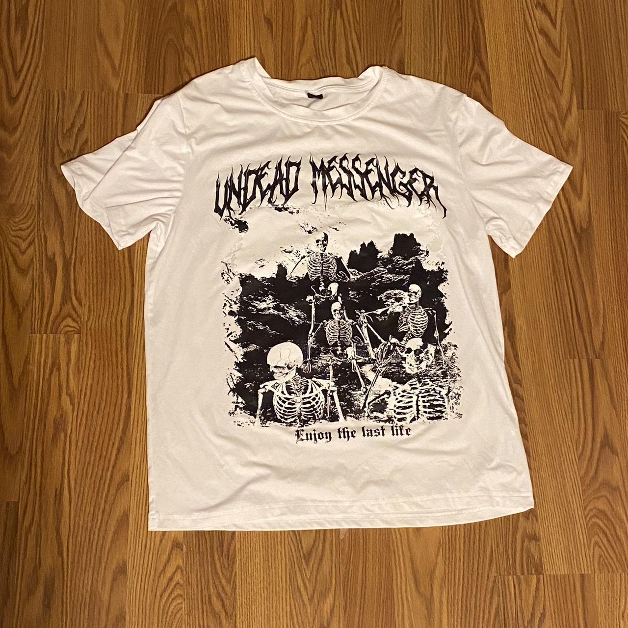 White undead messenger skeleton shirt. Men’s medium.... - Depop