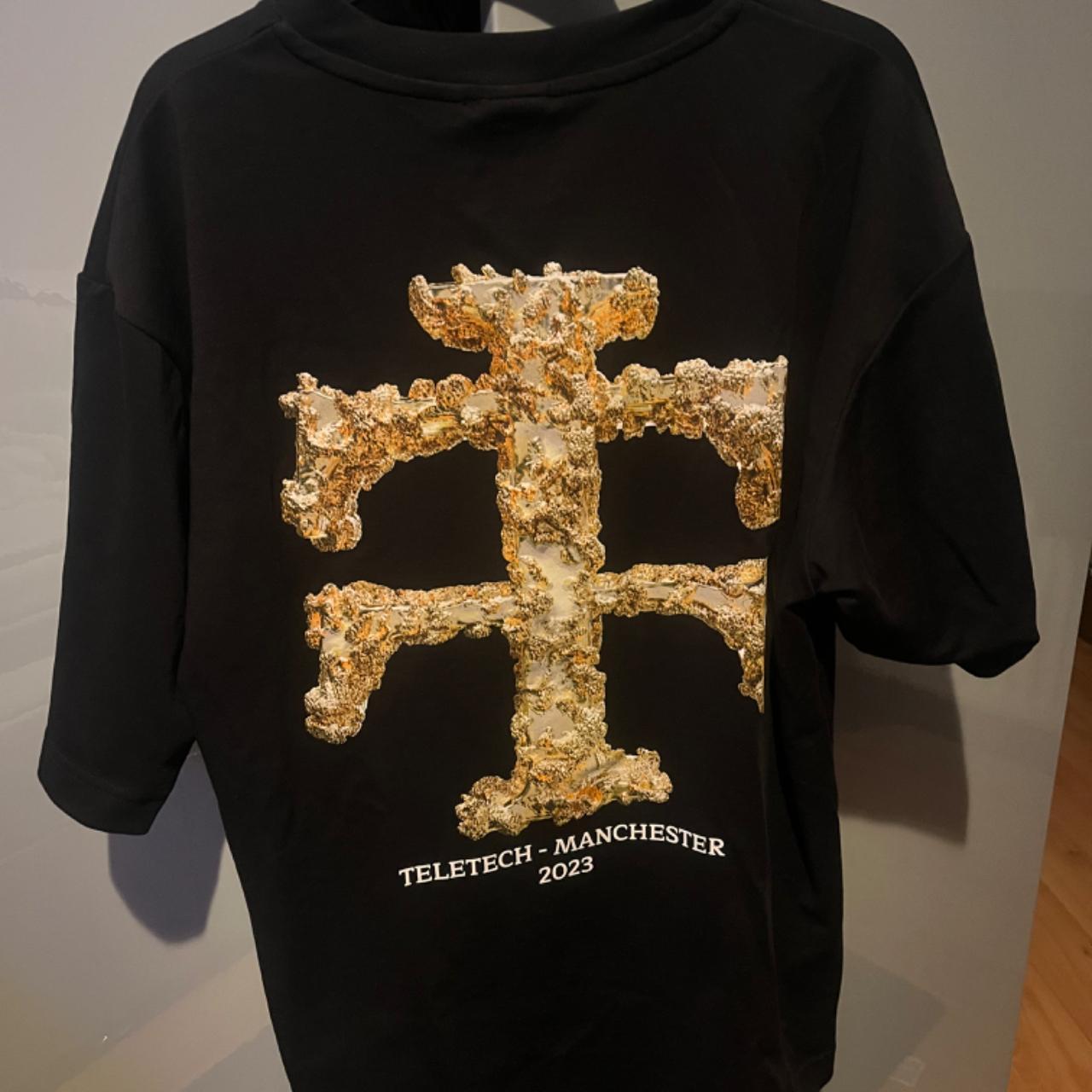 Teletech tshirt Gold Size small (overized... - Depop