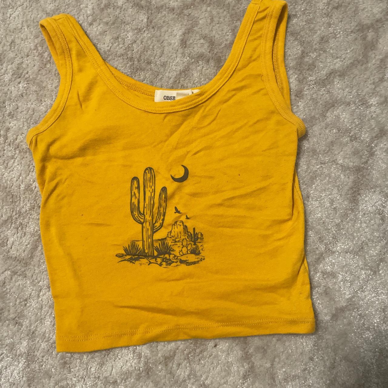 Obsessive Love cute yellow tank top with cactus... - Depop