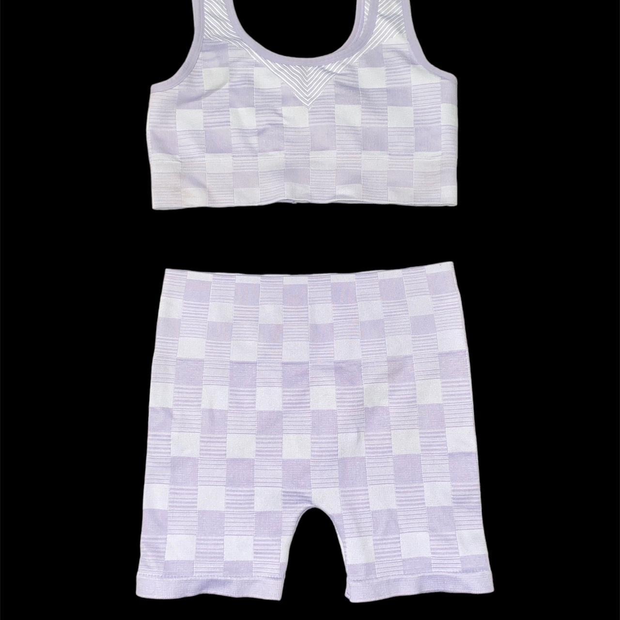 Purple Checkered Two Piece Gym Set Depop