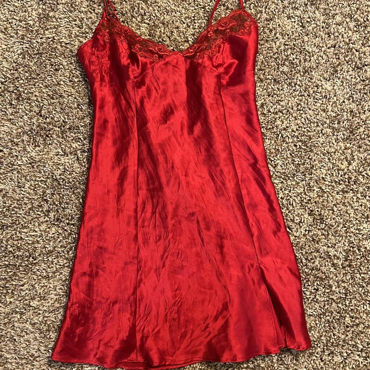 Victorias Secret red slip dress with lace around... - Depop