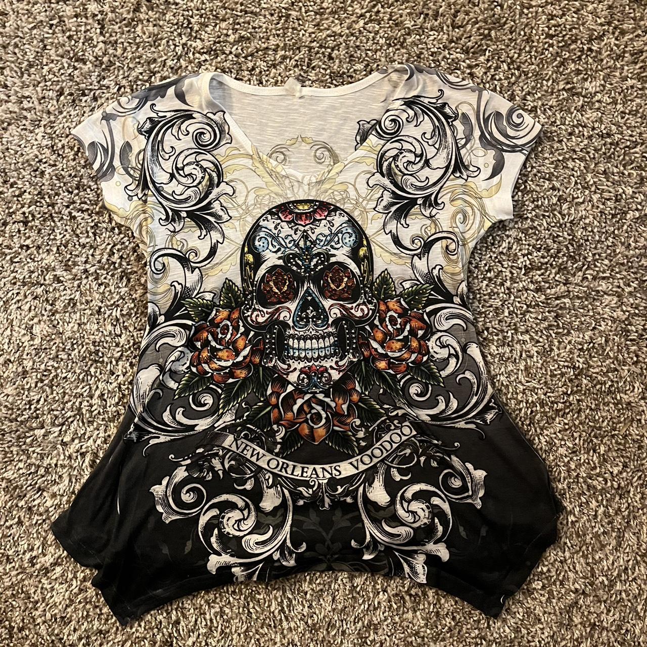 New Orleans Voodoo Bedazzled Skull Tee Size M - No... - Depop