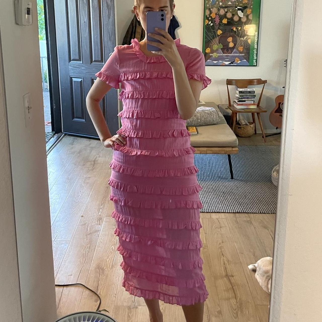 Rhode ruffled pink dress. Super fun and flattering... - Depop