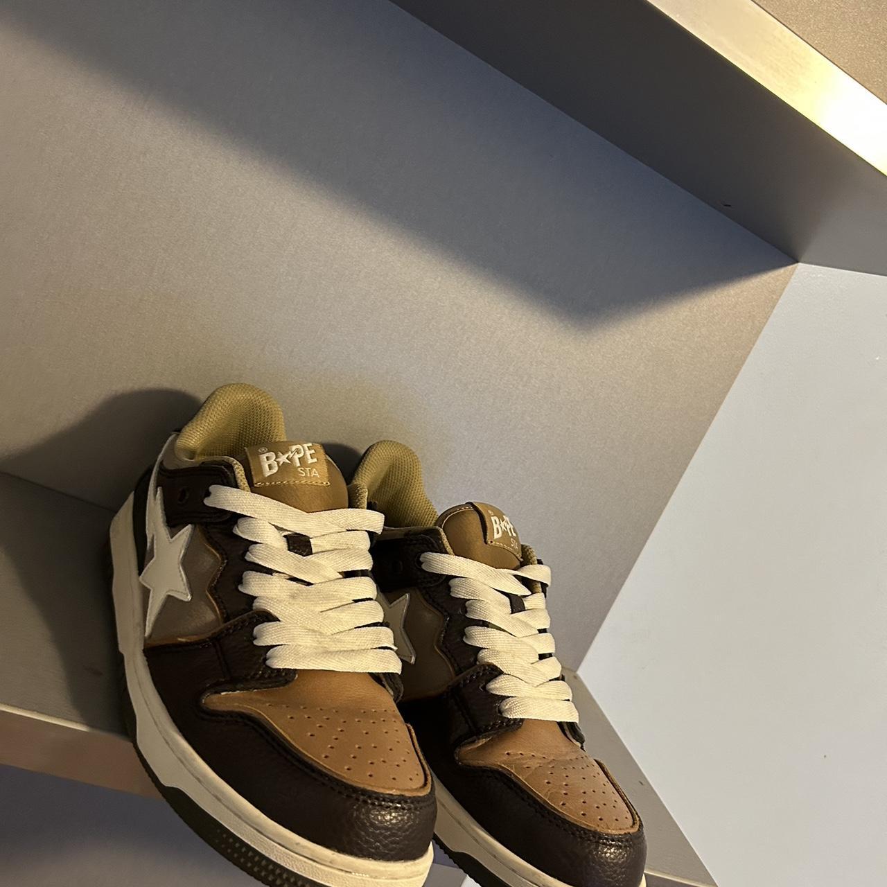 BAPE Men's Brown and Cream Trainers | Depop