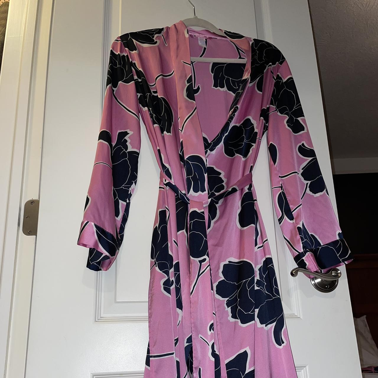 Satin PJ + robe set. I am 5’2” and robe hits my... - Depop