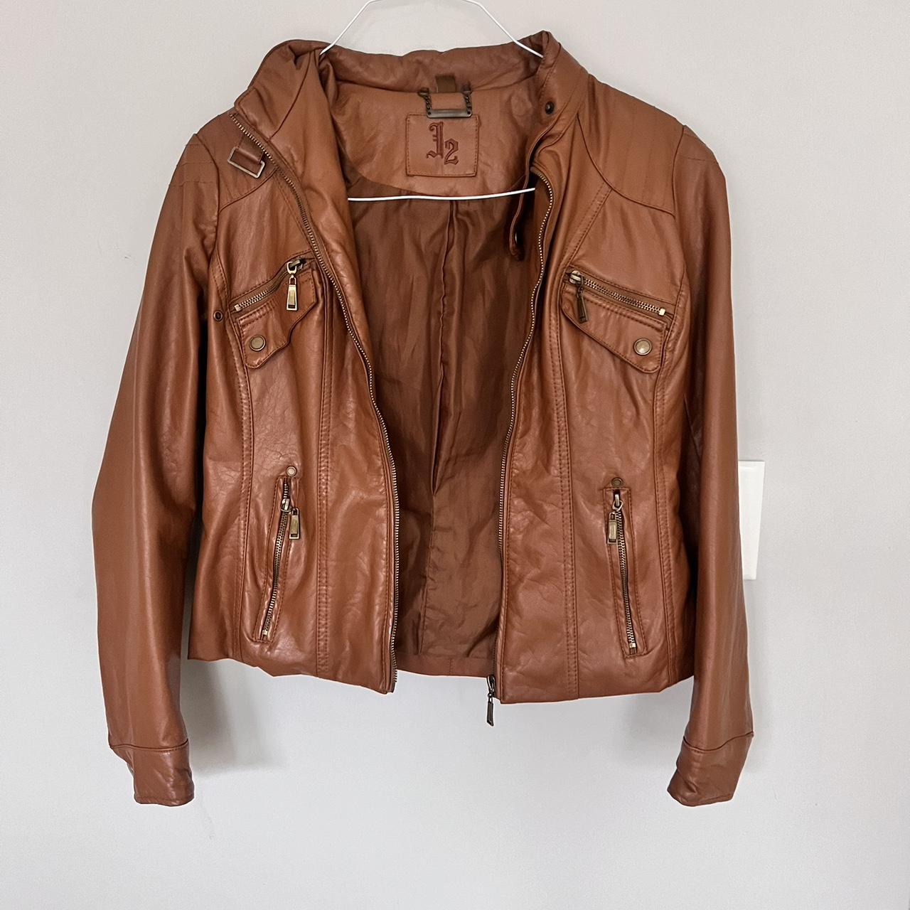 perfect 2000s-esque brown leather jacket. slight... - Depop