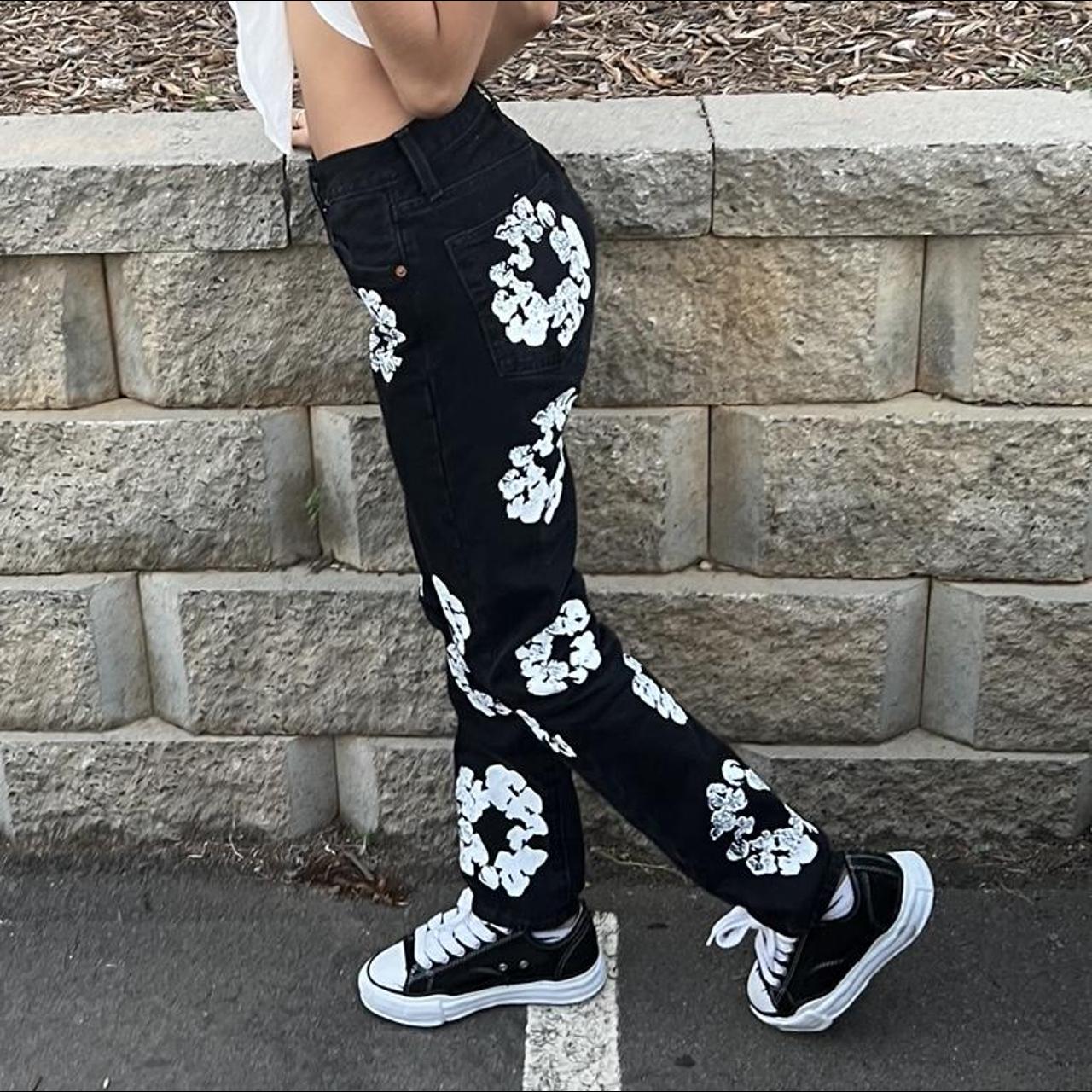 Men's Black and White Jeans | Depop